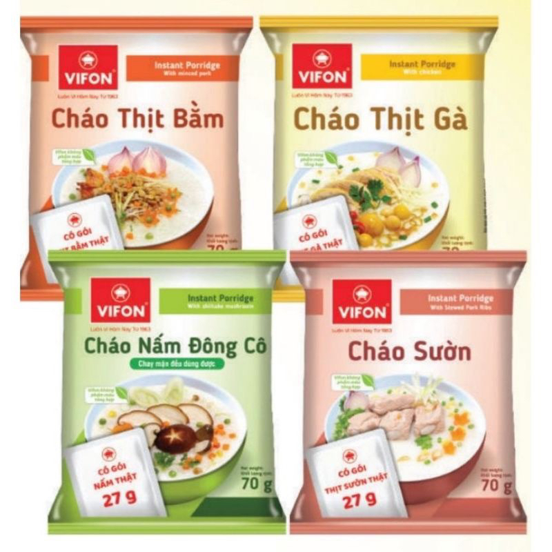 Lẻ 1 Gói Cháo Vifon Có Gói Thịt bằm/ sườn/ gà/ trứng muối/ nấm đông cô ...