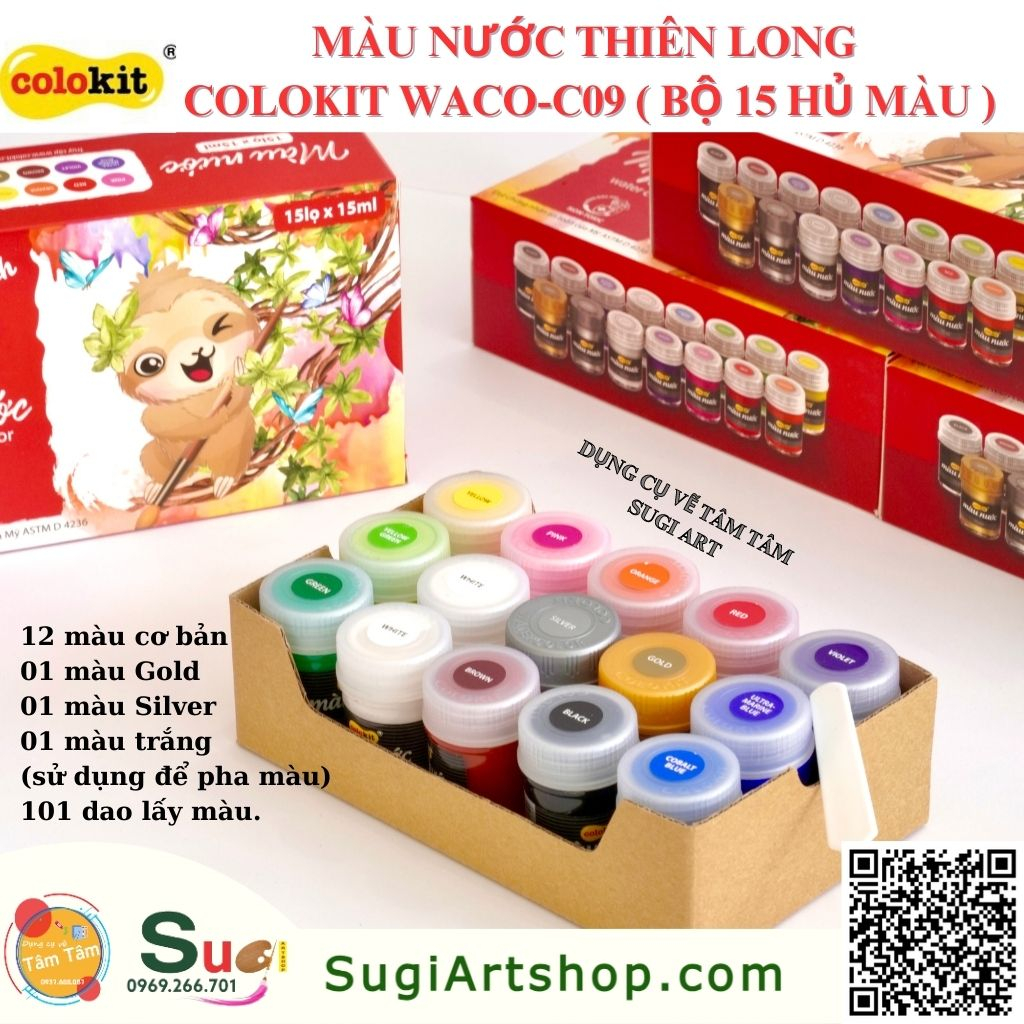 [ SUGI ART SHOP ] Màu nước Colokit WACO-C09 ( Bộ 15 hủ màu ) - Màu nước ...