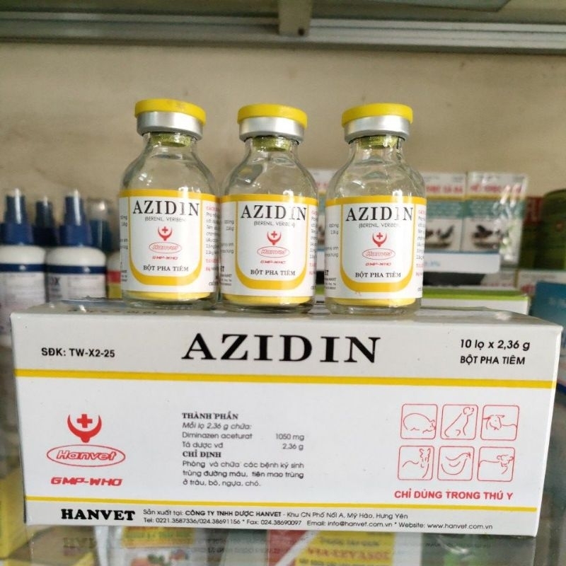 Azidin 2,36 gam tiêm 300kg, tẩy kí sinh trùng đường máu chó mèo trâu bò ...