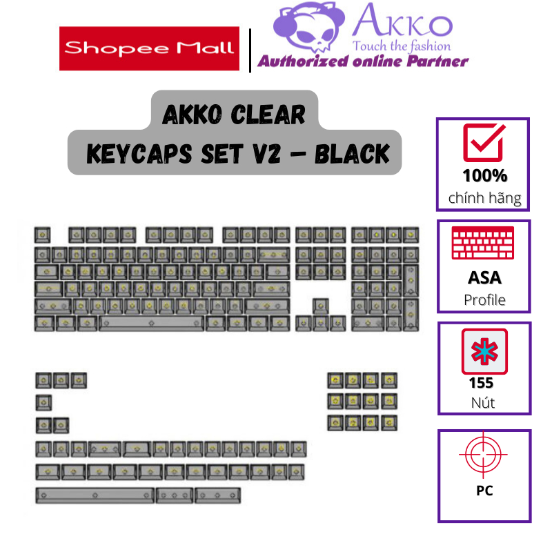 AKKO Clear Keycaps Set v2 – Black (PC / ASA profile / 155 nút) | Shopee ...
