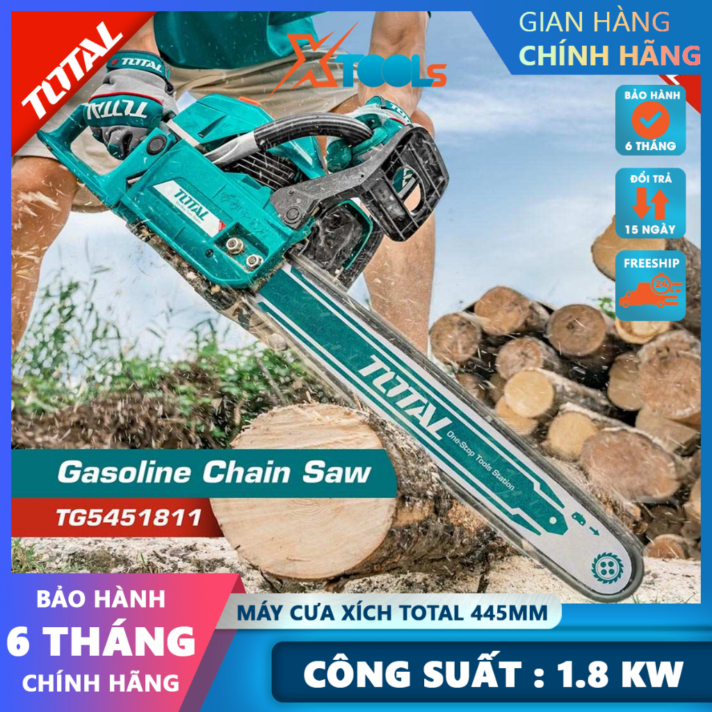 Máy cưa xích dùng xăng Total TG5451811 máy cưa xích cầm tay chạy xăng Dung tích xi lanh: 46 cc ...