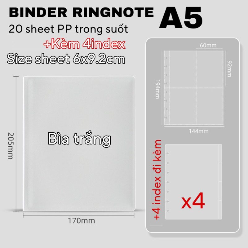[cÓ SẴn] Ringnote A5 4Ô BÌa Đen TrẮng Sheet Pp VỪa Bo GÓc Pola Anime