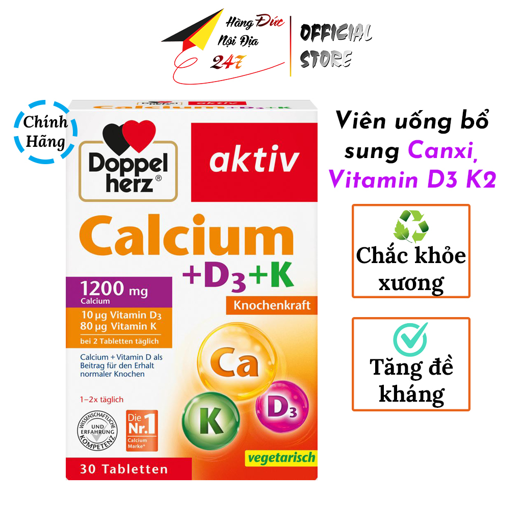 Viên uống Canxi chắc khỏe xương, vitamin D3 K2 hỗ trợ hấp thụ canxi, ổn định chức năng | Shopee ...