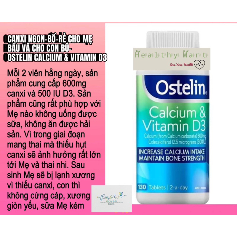 Viên uống bổ sung Canxi và Vitamin D3 cho mẹ bầu / Ostelin Calcium & Vitamin D3 130 viên Úc ...
