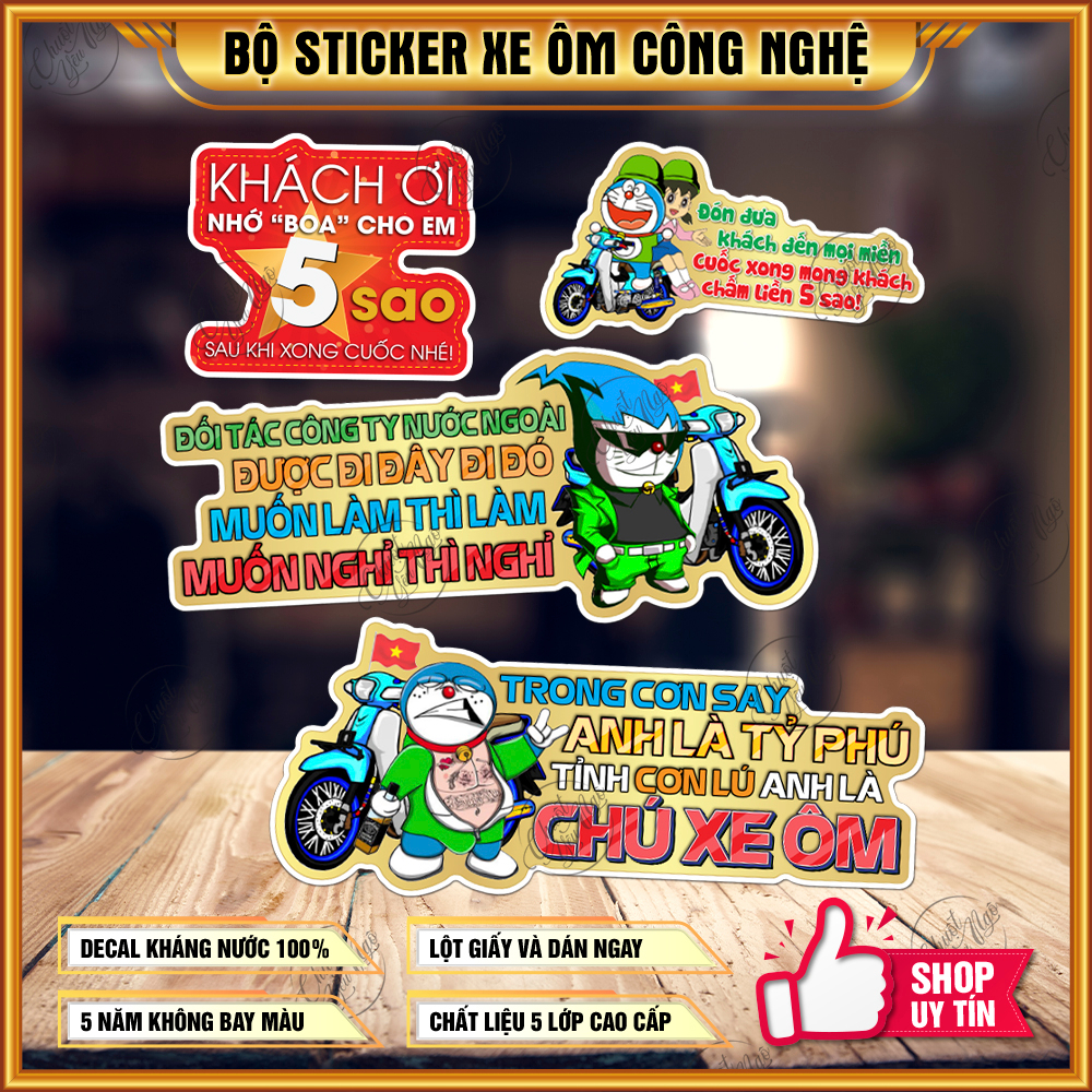 Bộ sticker decal XE ÔM công nghệ chống nước chất lượng cao tem xe vui ...