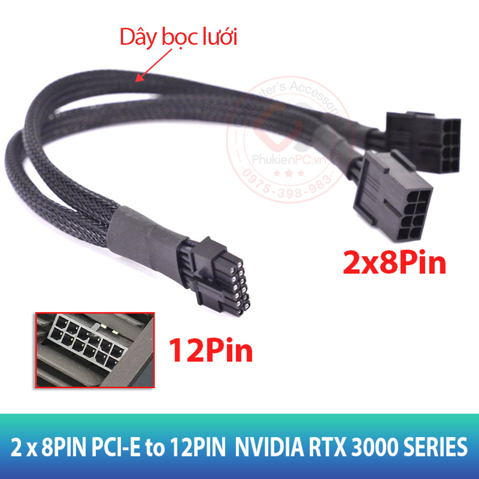 Cáp chuyển đổi 2 nguồn DUAL 8Pin sang Mini 12Pin VGA RTX 3090 3080 3070 ...