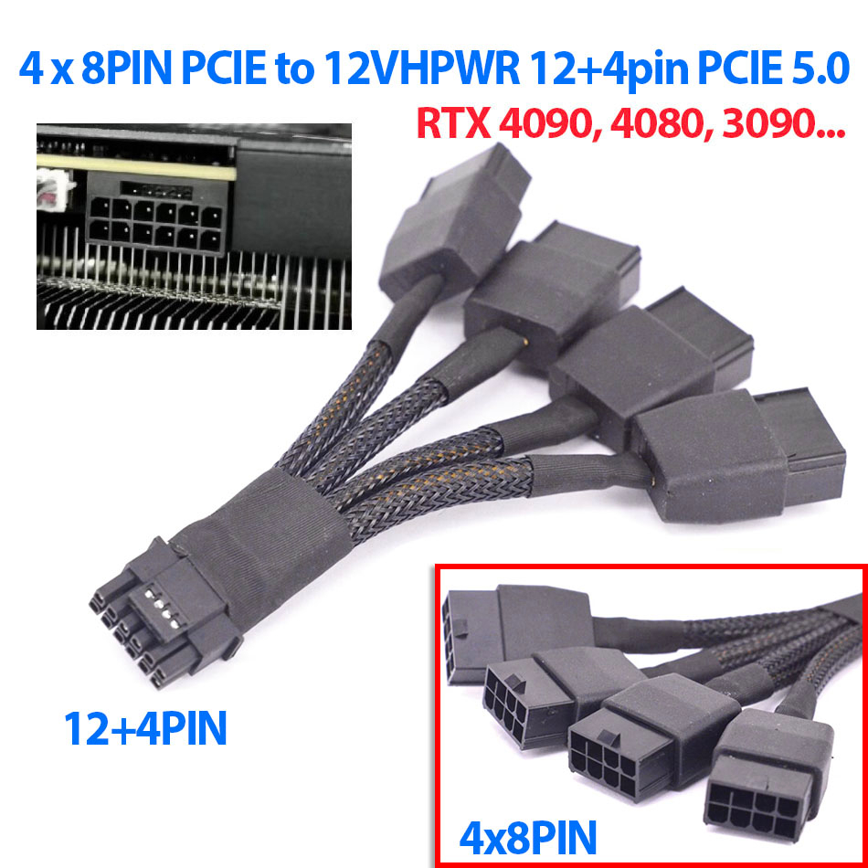 Cáp nguồn 3 8PIN to 16pin (12+4pin), 4 8PIN to 12+4pin (16Pin) cho Card đồ hoạ NVIDIA RTX 4090 ...