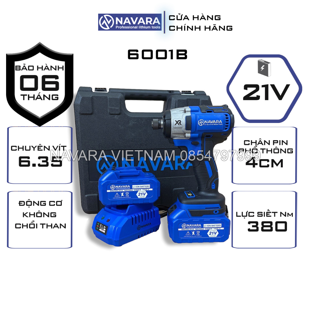 Máy bắn vít pin NAVARA 6001B, Động cơ Không chổi than, auto-stop ...
