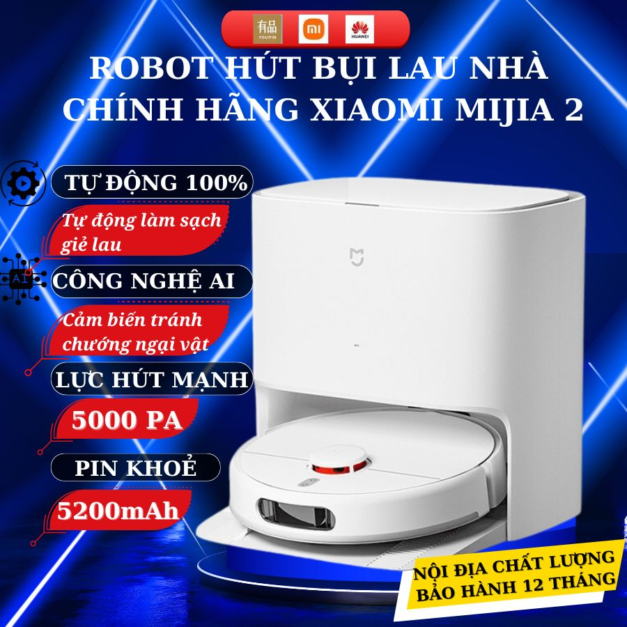 Robot hút bụi lau nhà Xiaomi Mijia 2 thông minh tự động làm sạch giặt giẻ tránh chướng ngại vật ...