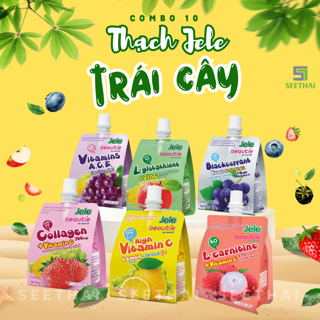 COMBO 10 thạch JELE Thái Lan 150gr vị trái cây trái vải táo việt quất ...