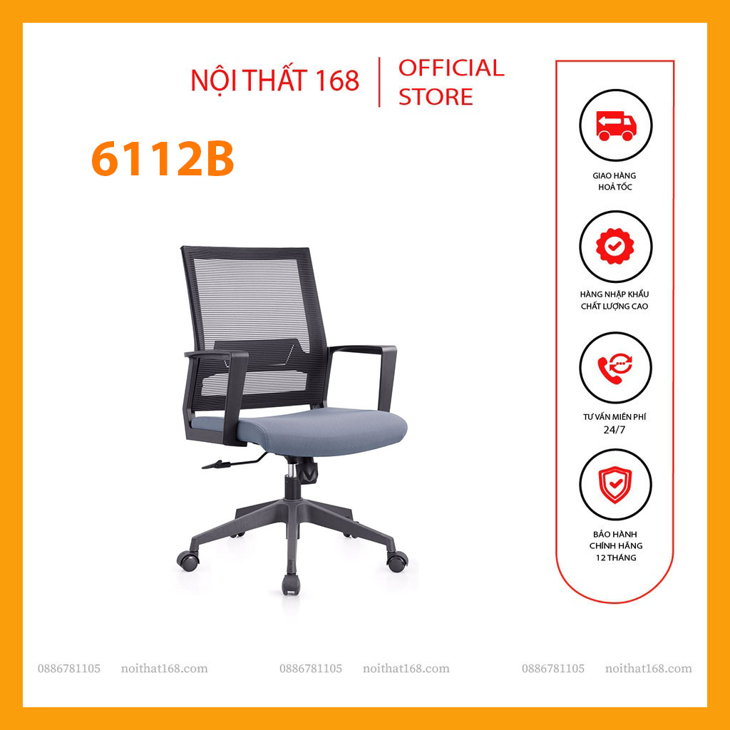 Ghế xoay văn phòng, ghế văn phòng 6112B lưng lưới cao cấp, nội thất 168 ...