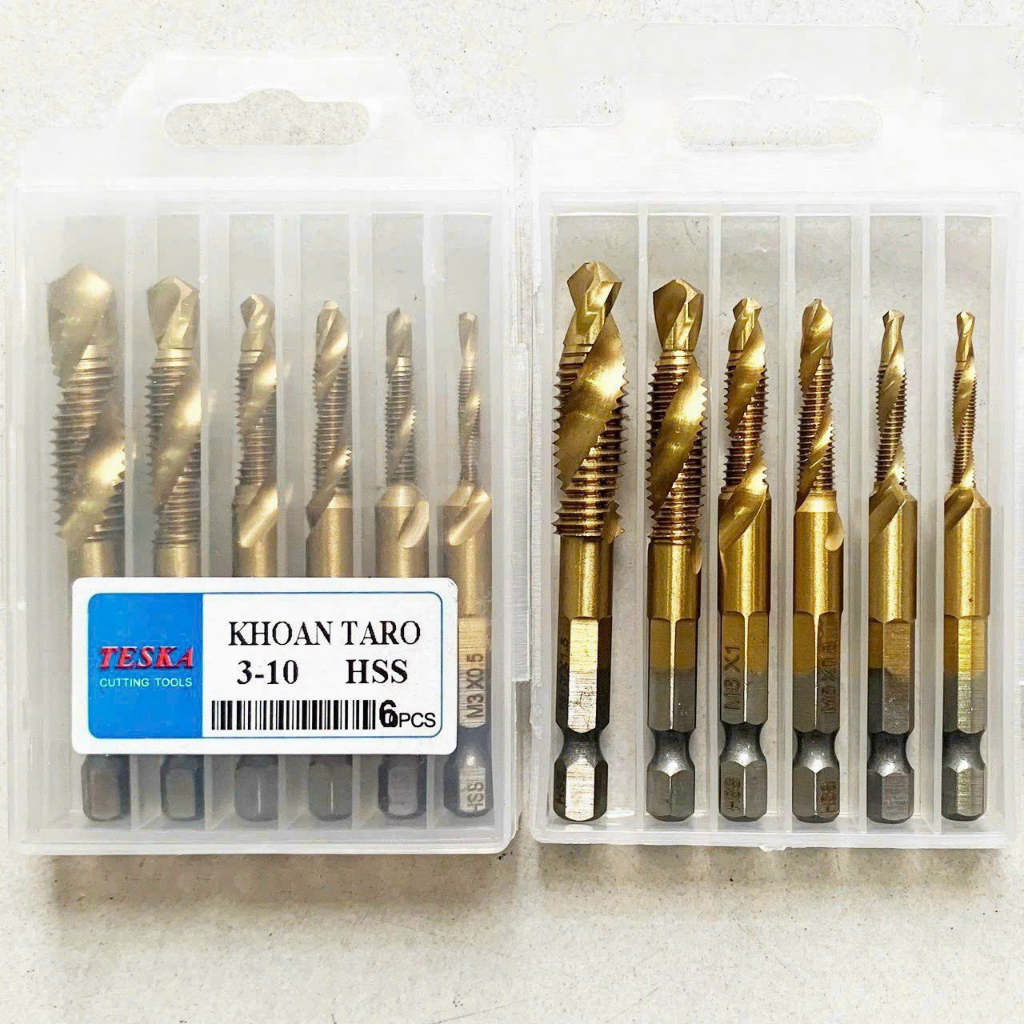 Bộ 6 mũi khoan Taro M3-M10 thép HSS 6542 phủ Titanium | Shopee Việt Nam