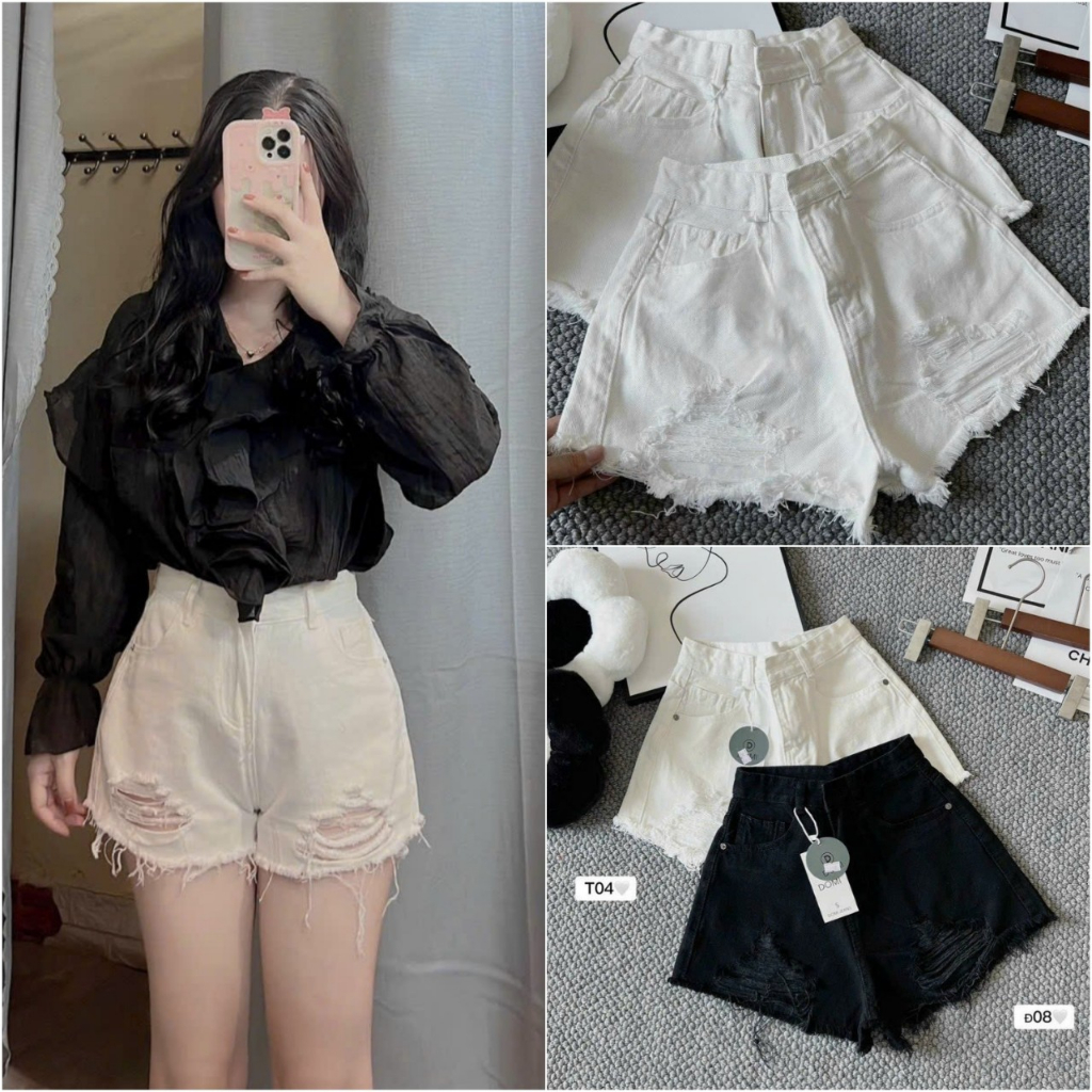 Quần short đùi nữ lưng cao vải kaki rách bền đẹp dễ phối đồ - Q024 | Shopee Việt Nam