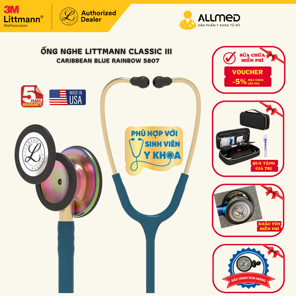 Ống nghe Littmann Classic III ™ màu Carribean Blue Rainbow (Special ...