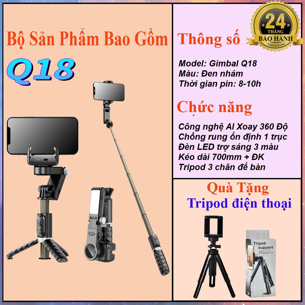 Gimbal chống rung điện thoại Q18, Gimbal điện thoại theo dõi chuyển động, Điều khiển từ xa ...
