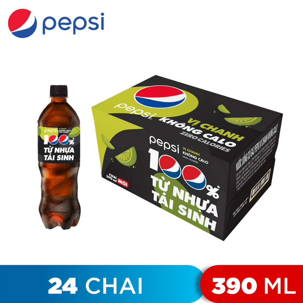 THÙNG 24 CHAI NƯỚC NGỌT KHÔNG CALO VỊ CHANH LEMON ZERO CALORIES PEPSI 390ML | Shopee Việt Nam