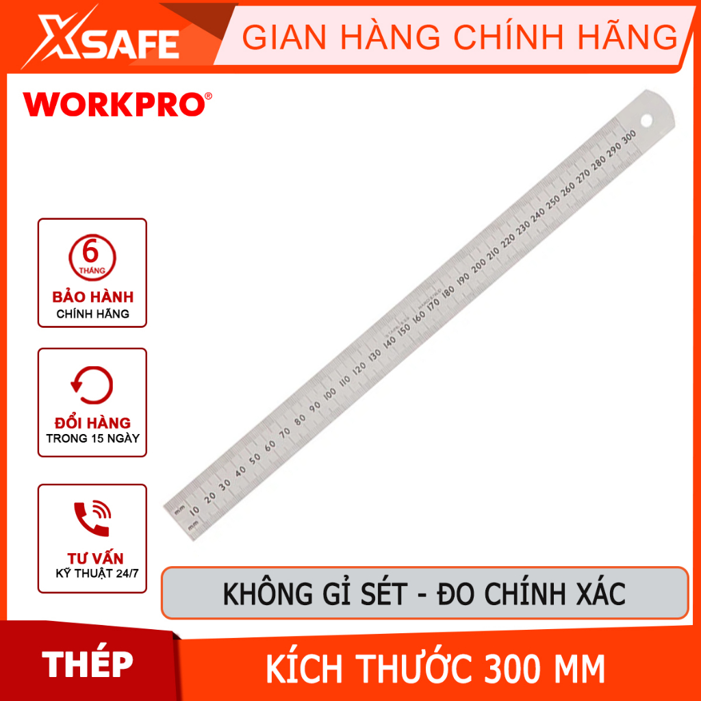 Thước đo thẳng thép không gỉ Workpro - WP265001, kích thước 300mm (12 ...