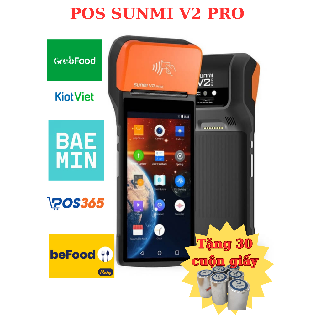 [ THANH LÝ ]Máy Pos Sunmi V2 Pro in đơn giao hàng grab, shopee, baemin-tặng 30 cuộn giấy in bill ...
