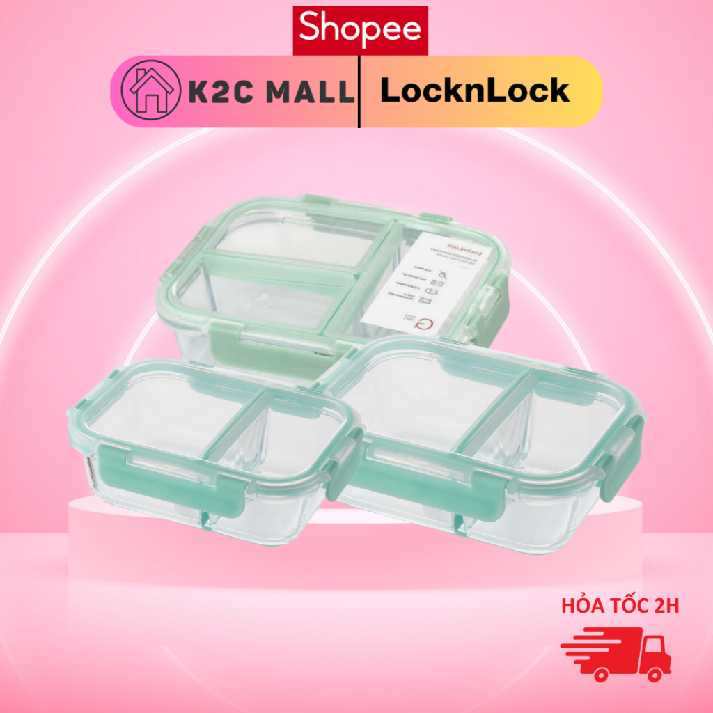 Hộp Cơm Thuỷ Tinh Chống Tràn LocknLock 2 Ngăn, 3Ngăn dùng cho lò vi ...