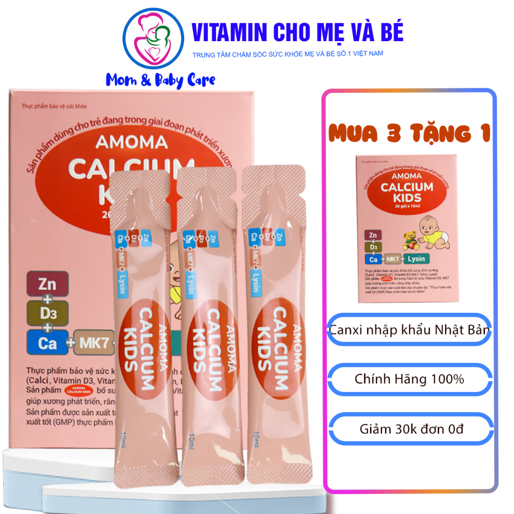 [Mua 5 tăng 2] Canxi Amoma Calcium Kids hộp 20 gói/16gr Giúp bổ sung Canxi , Vitamin D3, MK7 ...