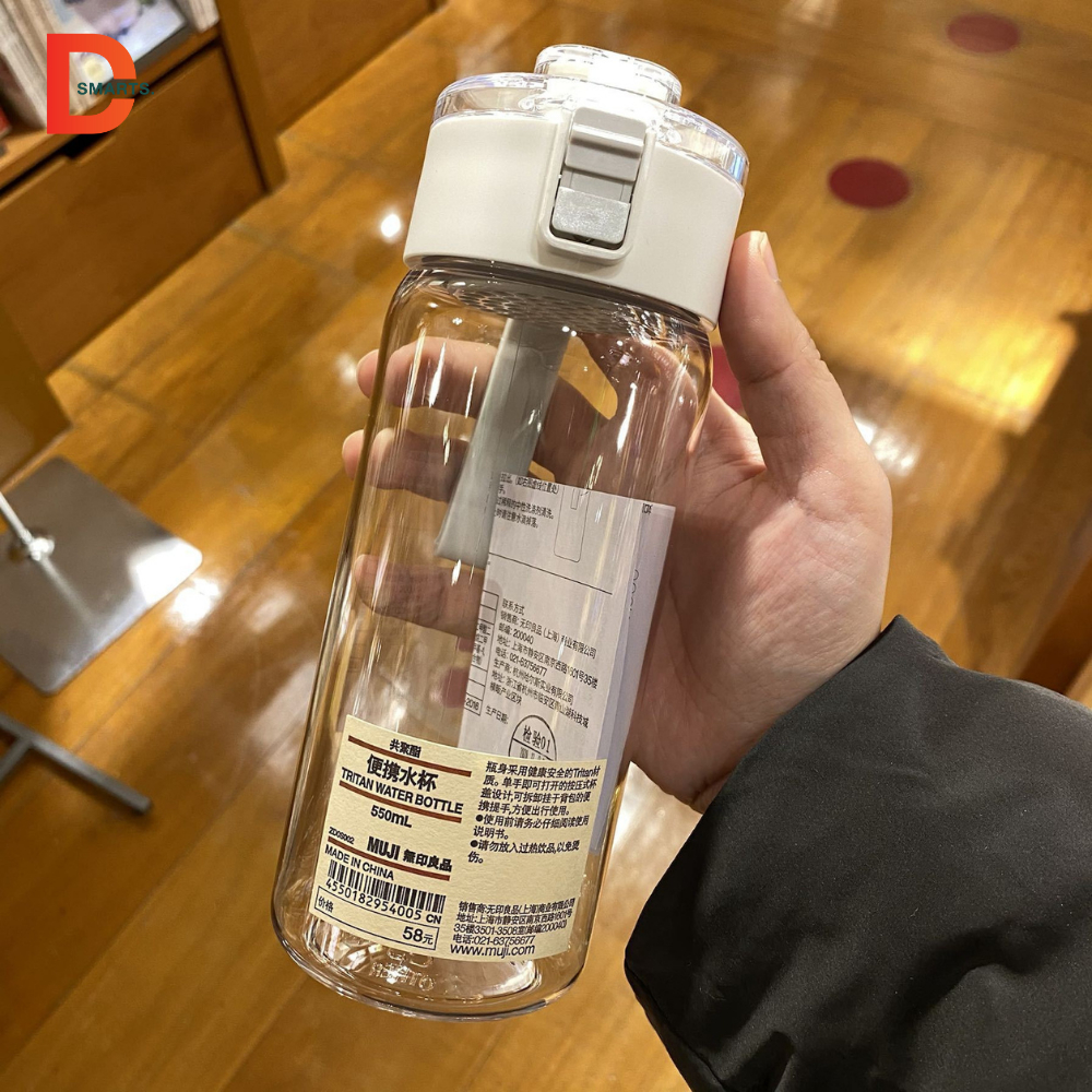 Bình nhựa đựng nước muji trong suốt 350ml, 550ml, 800ml cao cấp nắp chống tràn có quai đeo ...