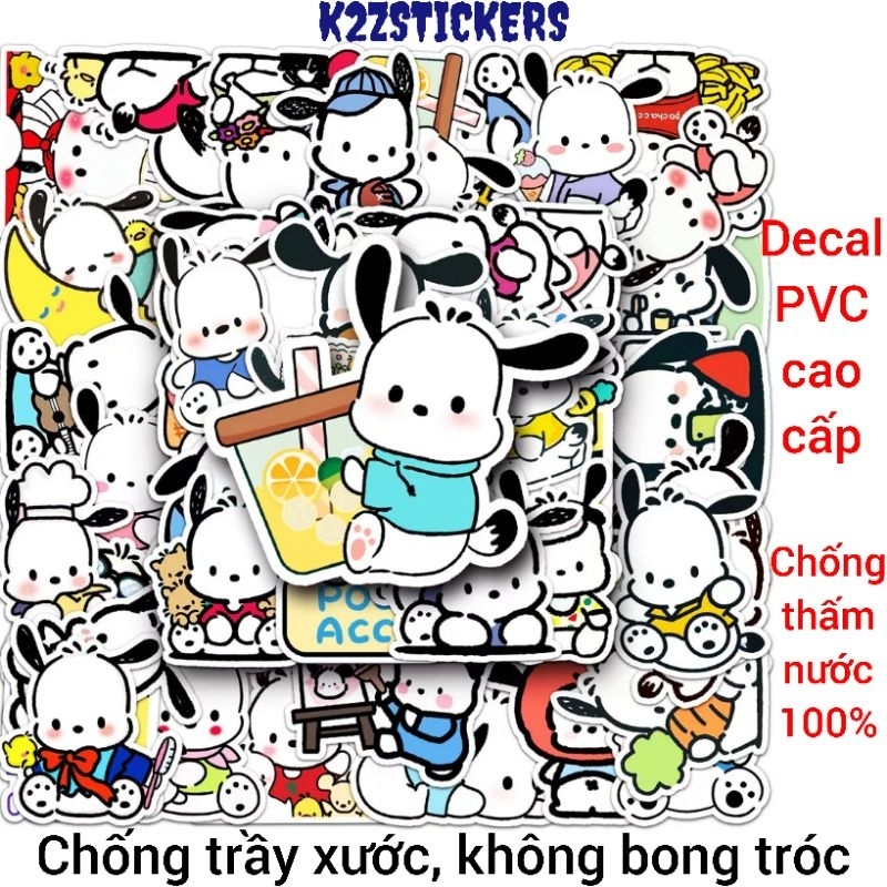 Bộ 50 Hình Dán Sticker Pochacco Dễ Thương Cho Bé Dán Bình Nước điện Thoại Mũ Bảo Hiểm Chất 