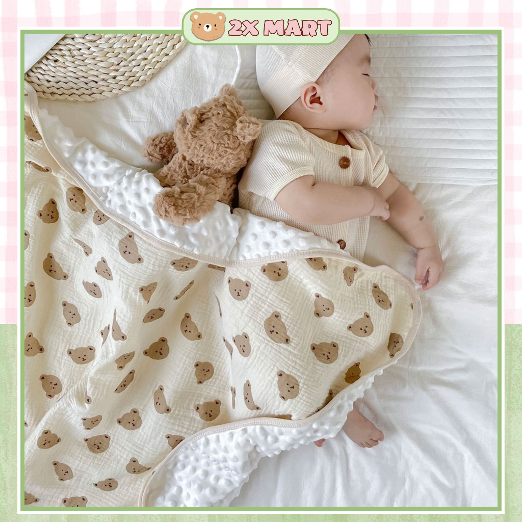 Chăn xô hạt đậu cho bé sơ sinh BOONA mền vải muslin cao cấp kết hợp vải nhung bi làm chăn hè thu ...