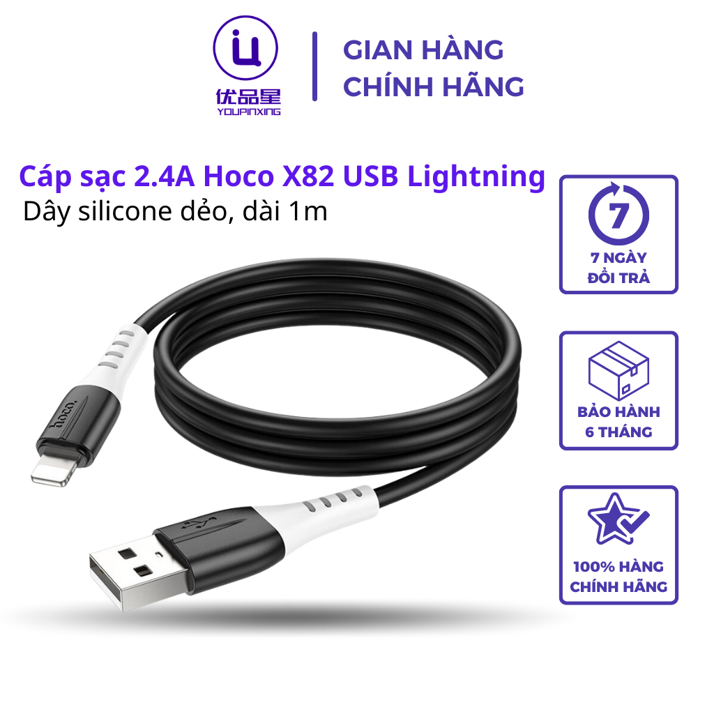 Dây cáp sạc Hoco X82 USB dành cho ip6/7/8/9/13promax, dây silicone dẻo ...