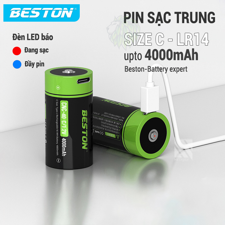 Pin sạc trung cỡ C LR14 Beston 1.2V, 4000mAh USB cổng sạc type C sử ...