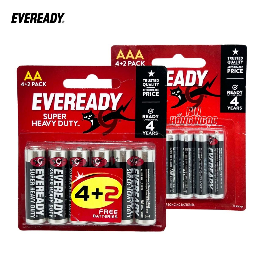 Vỉ 6 Viên Pin EVEREADY Super Heavy Duty AA , AAA 4+2 Pack 1,5V - Hàng ...