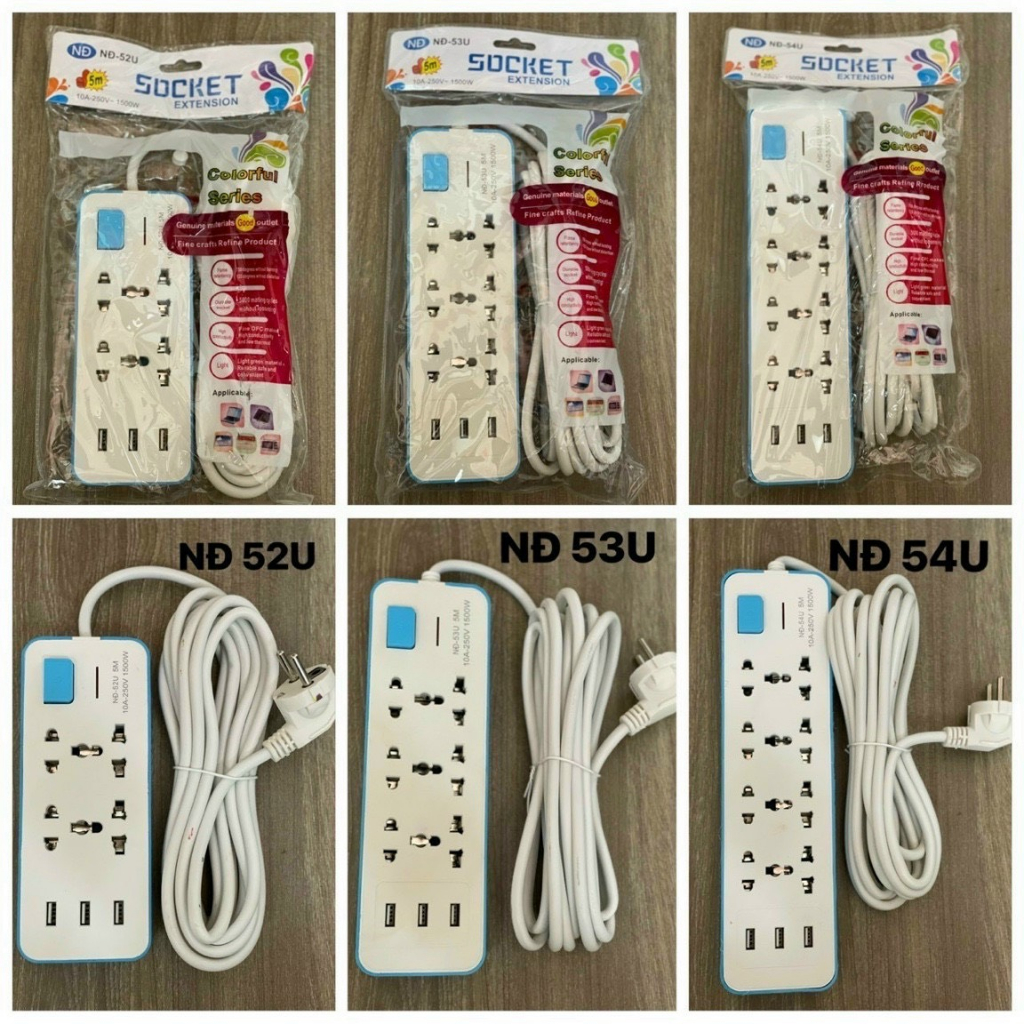 Ổ Cắm Điện Đa Năng Dây Dài 5m NĐ 52U, NĐ 53U, NĐ 54U | Shopee Việt Nam