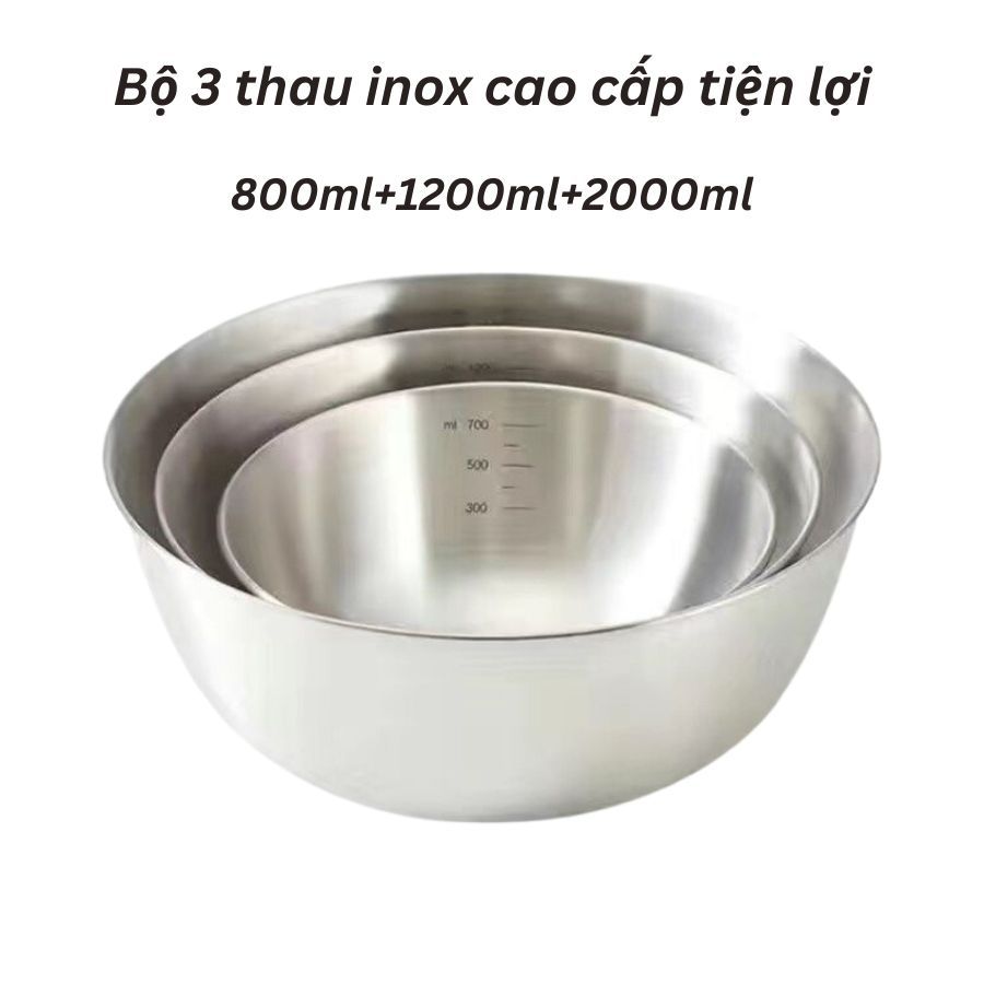 Set 3 Thau Inox Cao Cấp Tiện Lợi Có Chia Vạch Định Lượng, Bộ 3 Thau ...