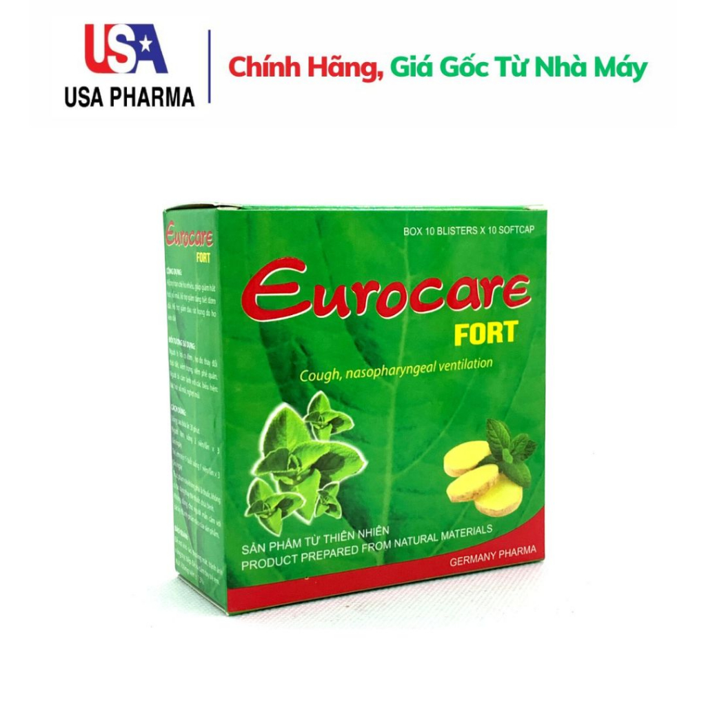 Viên uống Eurocare Fort 100% các tinh dầu thảo dược giúp giảm ho, thông ...