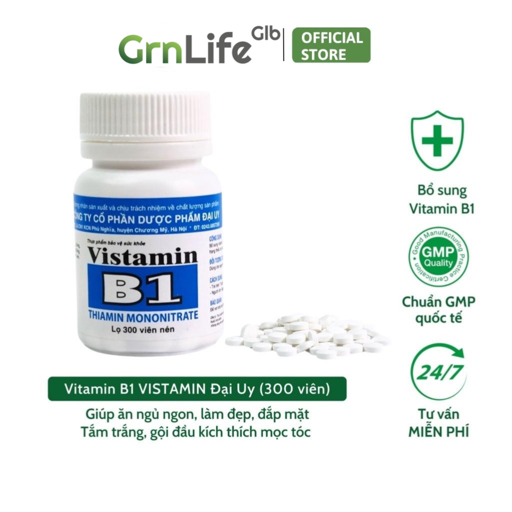 Vitamin B1 Đại Uy (lọ 300 viên nén) ăn ngủ ngon, làm đẹp, đắp mặt, dưỡng trắng ,gội đầu kích mọc ...