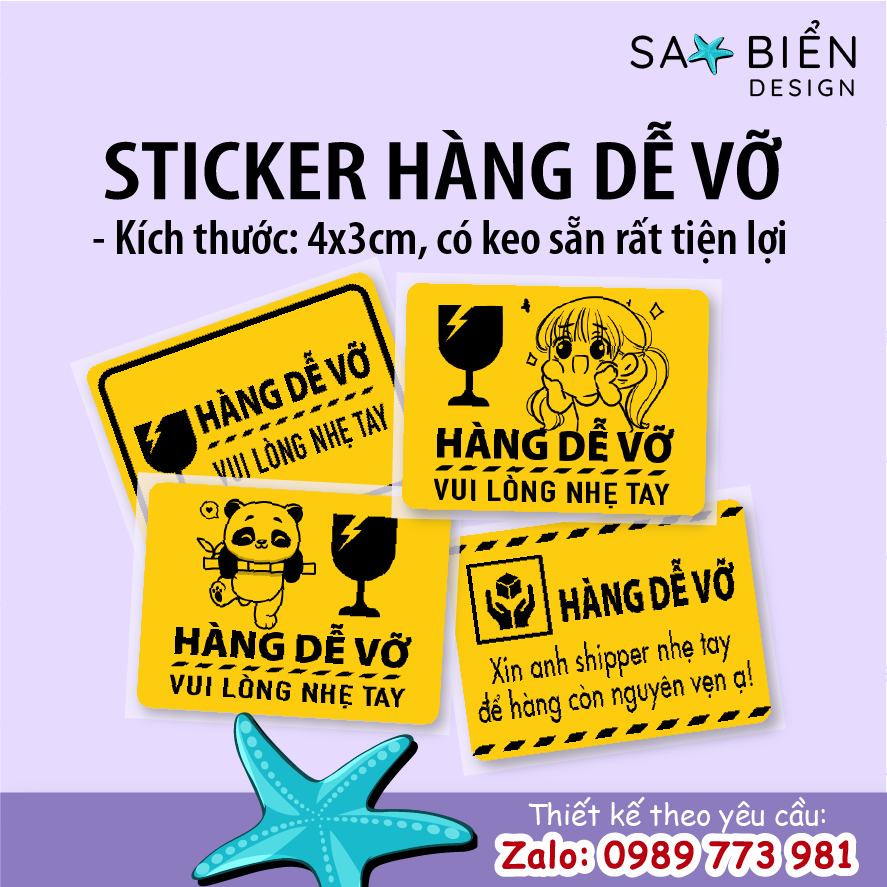 Combo 25/50/100 tem/sticker dán CẢNH BÁO HÀNG DỄ VỠ - VÀNG. Kích thước ...