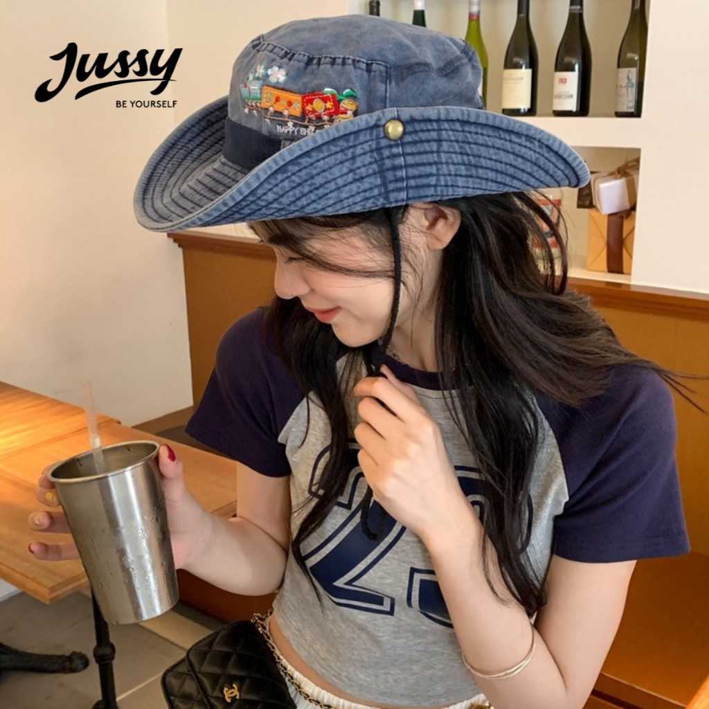 Mũ Bucket Jean Denim Thêu Hình Tàu Hỏa JB14 JussyOfficial Nón Cao Bồi ...