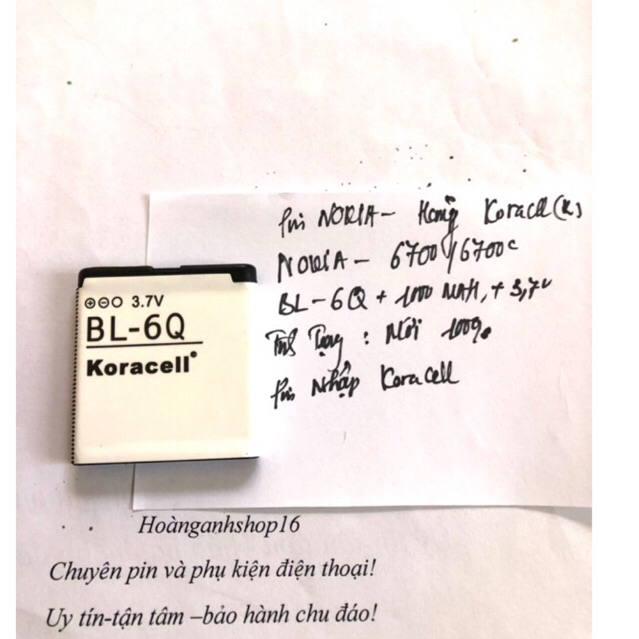 pin nokia 6700 bl6q hãng pin koracell chất lượng cao dl 1000mah có bảo hành | Shopee Việt Nam