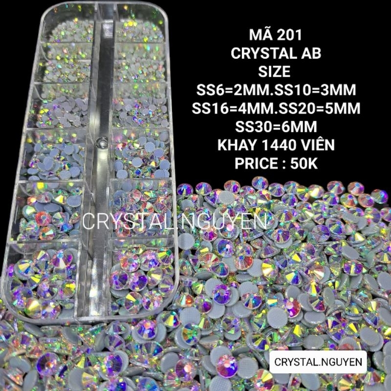 [ HOT SIZE TO SS30 6MM ] ĐÁ NAIL KHAY 201 CRYSTAL AB MÀU CỪ HOẶC BẢY ...