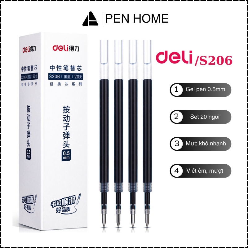 Set 20 ruột Deli S206 đầu đạn ngòi 0,5mm (Hàng Chính Hãng) | Shopee ...