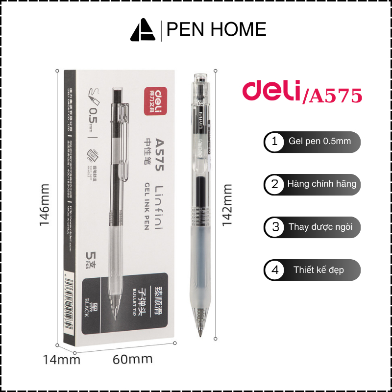Bút gel Deli A575 mực đều nét chữ đều đẹp ngòi 0,5mm (Hàng Chính Hãng) | Shopee Việt Nam