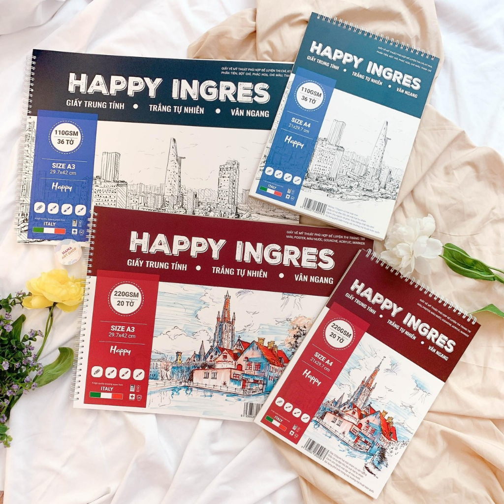 Sổ Vẽ Happy Canson Ingres Vân Ngang A4/A3 220gsm (Giấy vẽ Màu nước ...