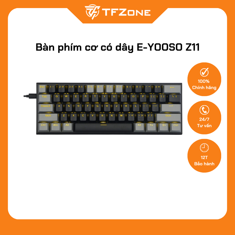 Bàn phím cơ E-YOOSO Z11 60% Mini 61 phím có HOTSWAP, dây cáp type C tháo rời được, nhỏ gọn dễ ...