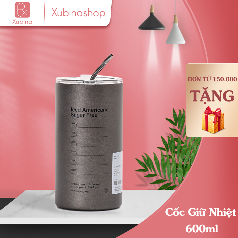 Cốc Giữ Nhiệt Iced Americano Inox 304 Cao Cấp Không Gỉ Có Ống Hút Ly dung tích 600ML - Giữ Nhiệt ...