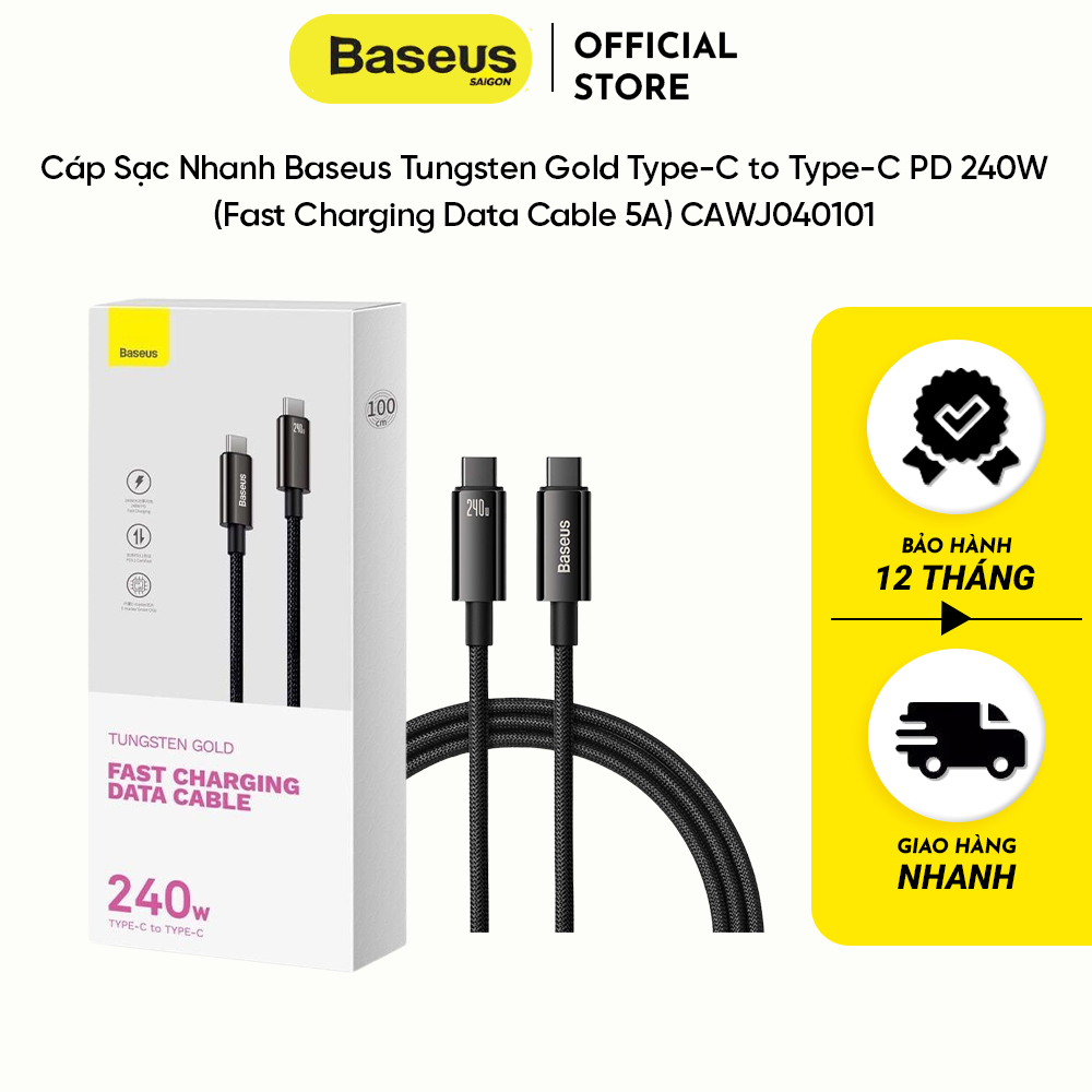 Cáp sạc nhanh Baseus CAWJ tungsten gold type c to type c 240W - hàng chính hãng | Shopee Việt Nam