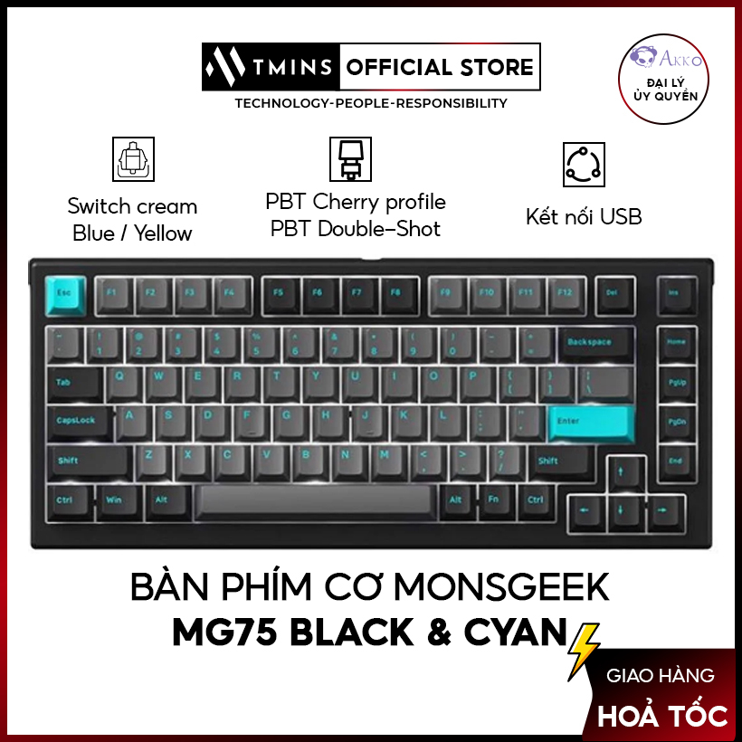 Bàn phím cơ MonsGeek MG75 Black & Cyan (White LED / AKKO sw v3) - Hàng ...