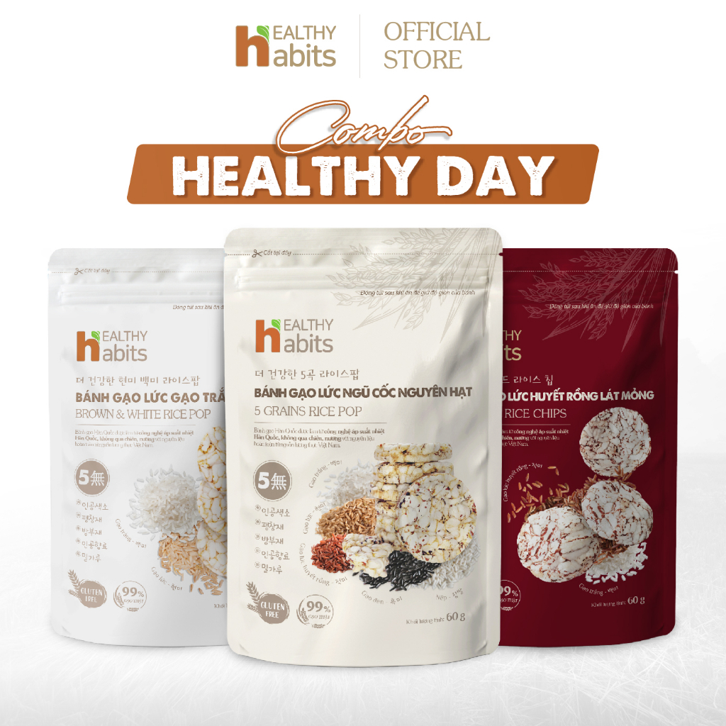 [Combo 3 bánh gạo lứt] Healthy Day HEALTHY habits - Nguyên vị - Giảm cân - Đẹp da - Ăn dặm - Đạt ...