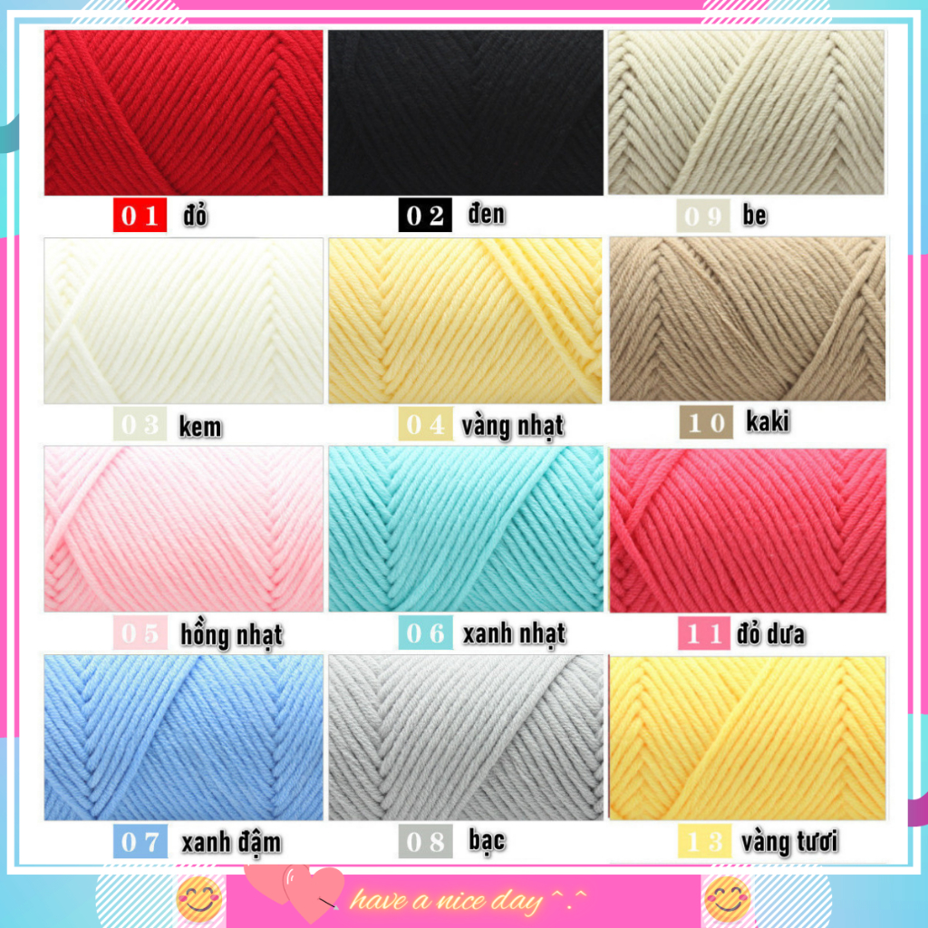 Len Cotton Love Sợi 3mm - Cotton Ống 100gr (Mã 01 -62) | Shopee Việt Nam