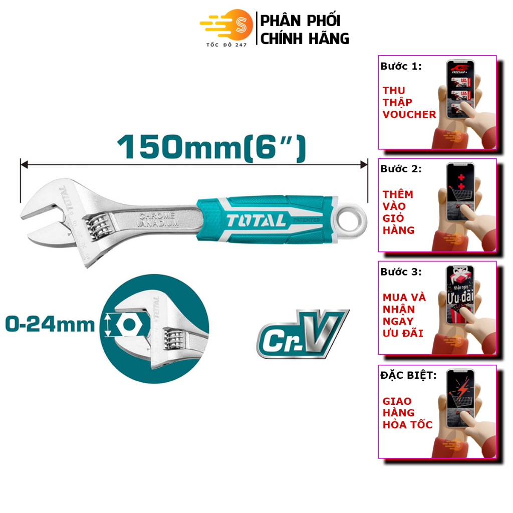 Mỏ lết làm từ thép mạ crom có khóa 6 inches - 10 inches TOTAL ...