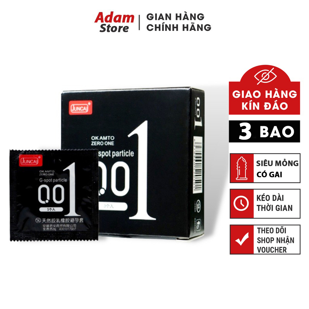 Bao cao su 001 JUNCAI Okamto G-Spot Black hộp 3 cái, bcs siêu mỏng có ...