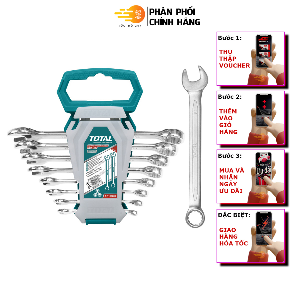 Bộ cờ lê vòng miệng 8 chi tiết 6mm - 19mm đa năng TOTAL THT102286-I ...